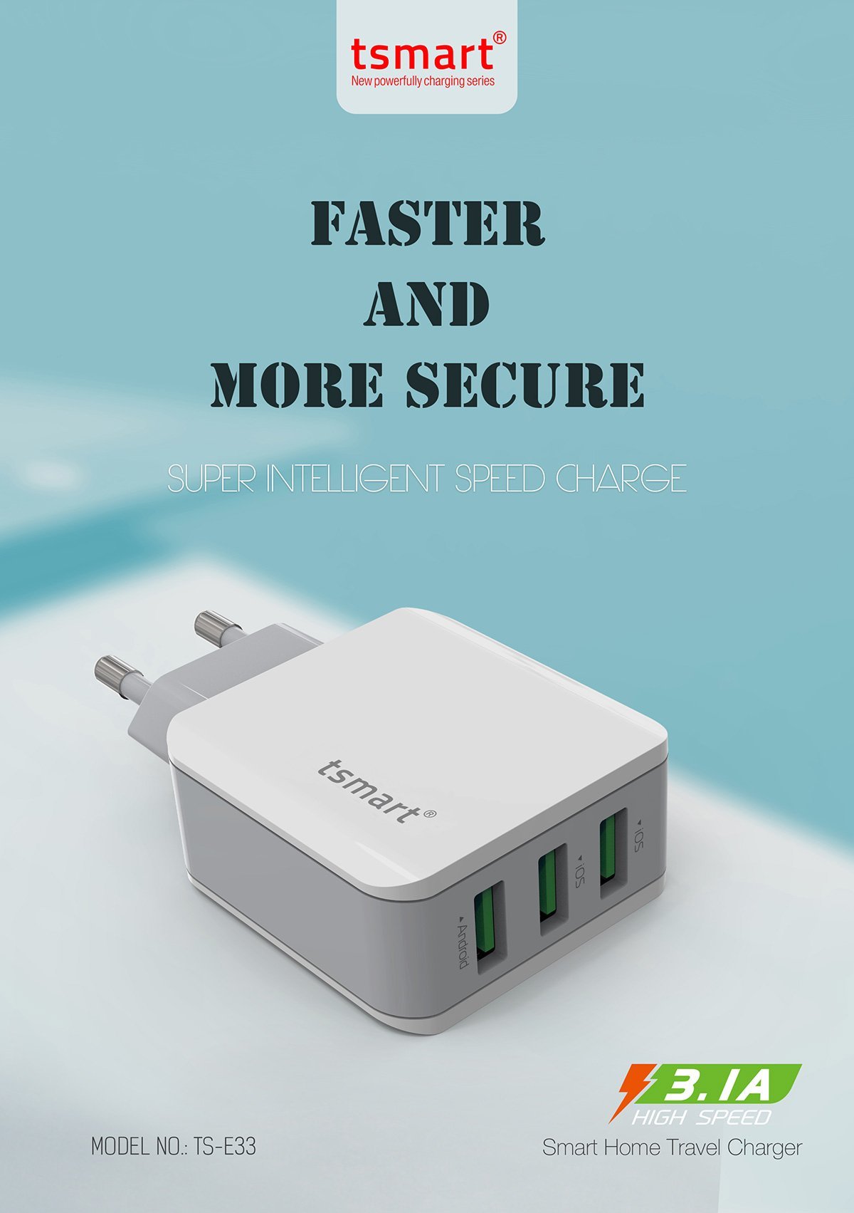 Tsmart Şarj Kablolu 3 USB Seyahat Şarj Seti - Tsmart