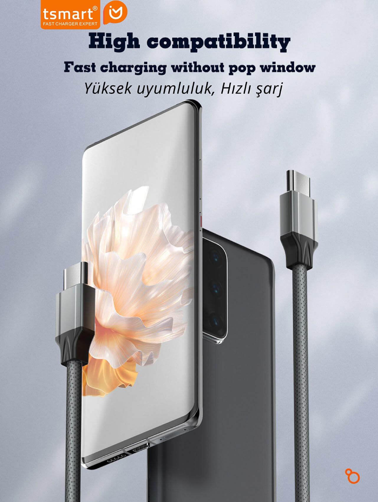 tsmart 65W Süper Hızlı type C to type C şarj kablosu TS-C160 - Tsmart