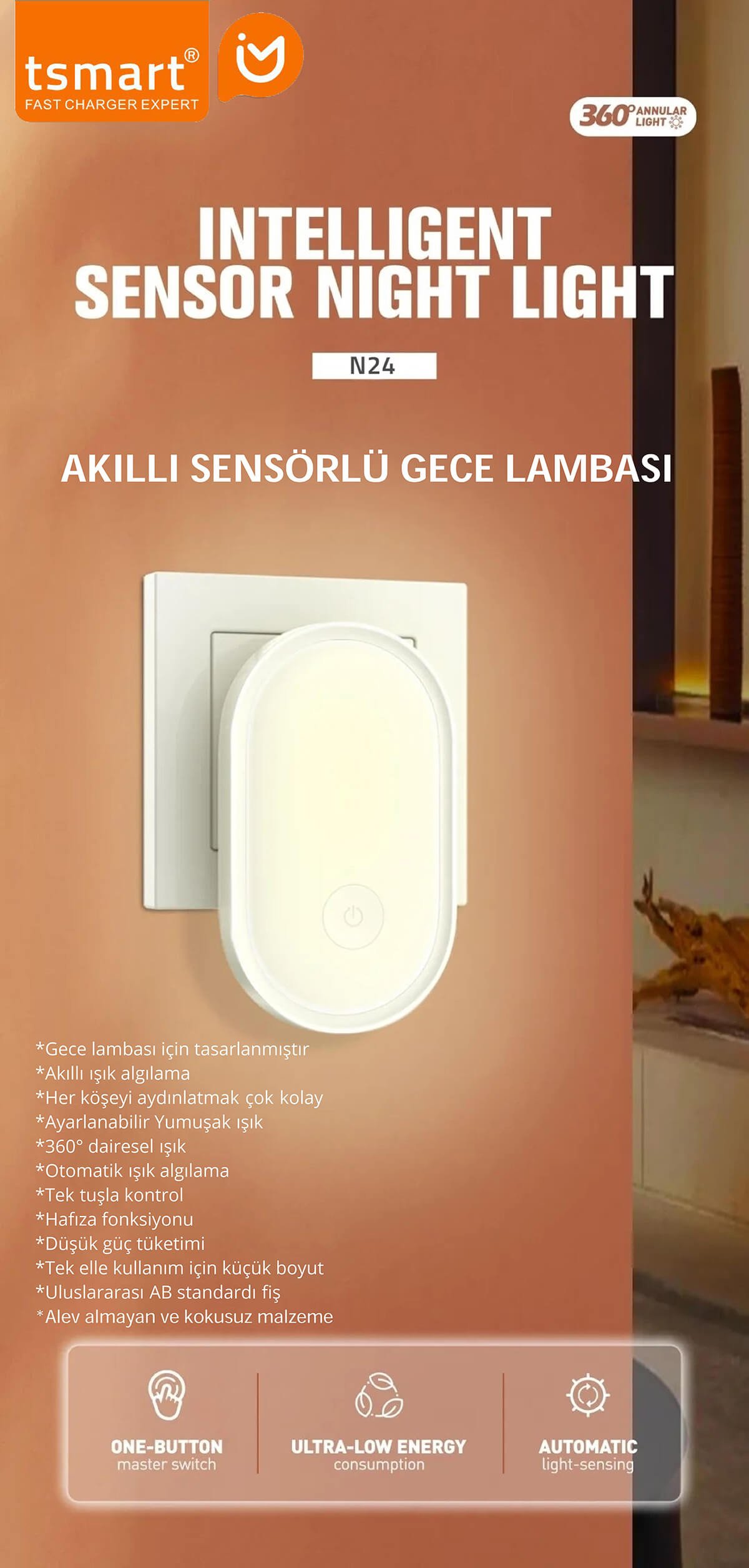 Tsmart Prize Takılabilen Karanlık Sensörlü LED Gece Lambası TS-N24 - Tsmart