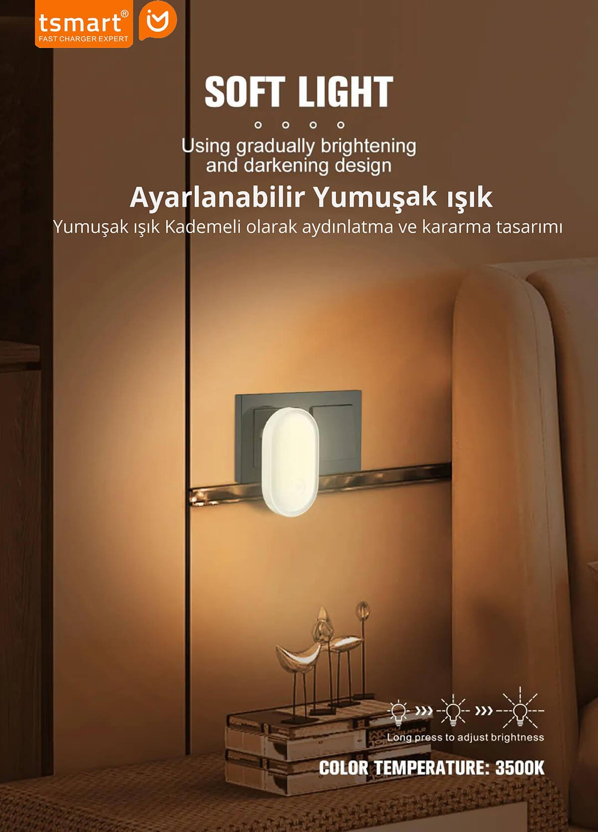 Tsmart Prize Takılabilen Karanlık Sensörlü LED Gece Lambası TS-N24 - Tsmart