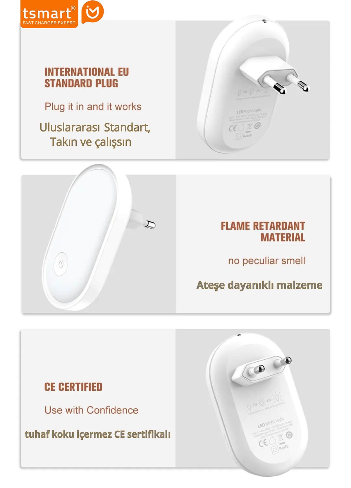 Tsmart Prize Takılabilen Karanlık Sensörlü LED Gece Lambası TS-N24 - Tsmart